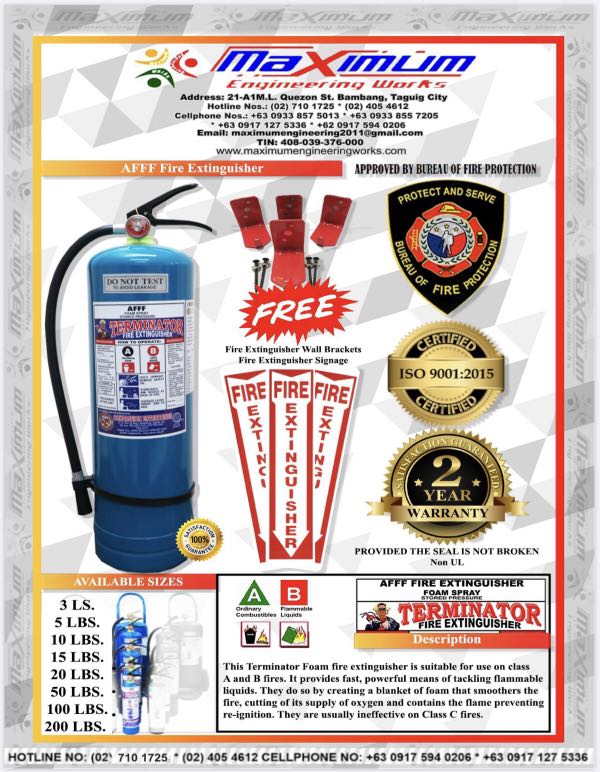 AFFF Chemical Fire Extinguisher Terminator Brand, Commercial ...