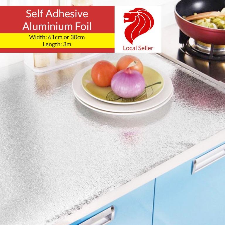 Aluminium kitchen foil wallpaper with self adhesive sticker on the back ...