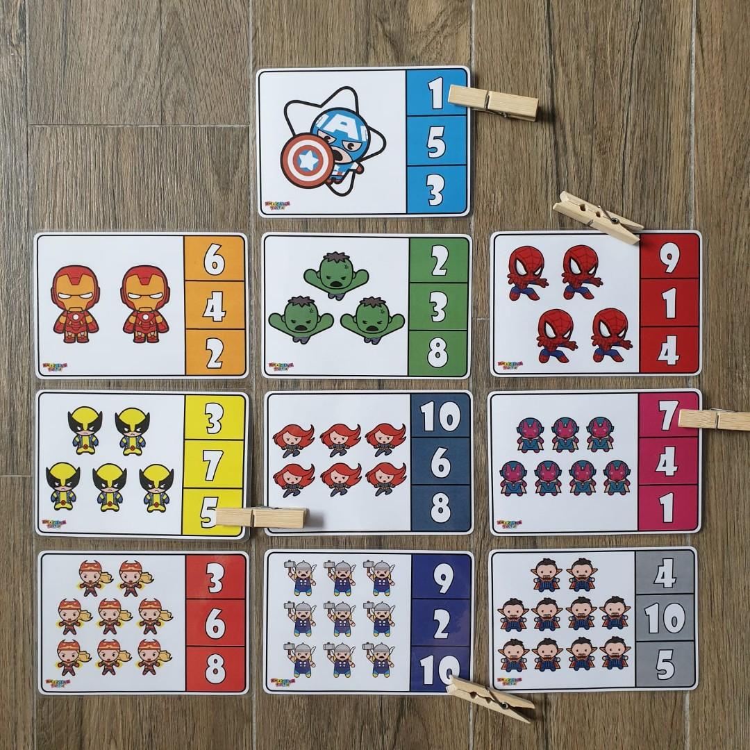 Counting clip cards (avengers), Hobbies & Toys, Toys & Games on Carousell