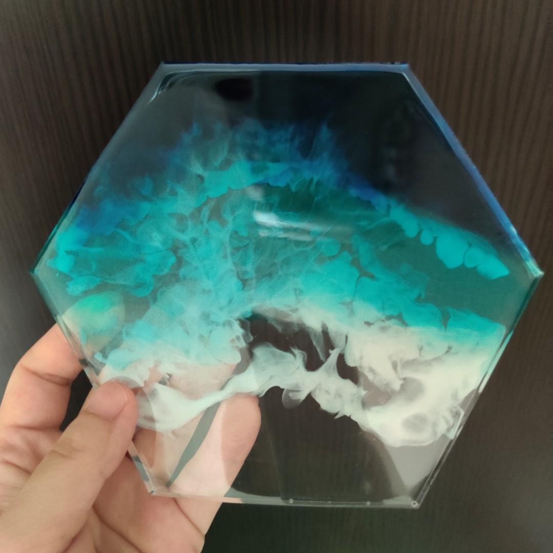 Ocean blue Geometric epoxy resin coaster, Hobbies & Toys, Stationery ...