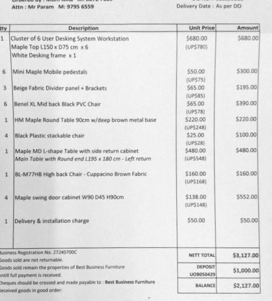 OFFICE FURNITURE SET (RECEIPT SHOWN), Furniture & Home Living ...