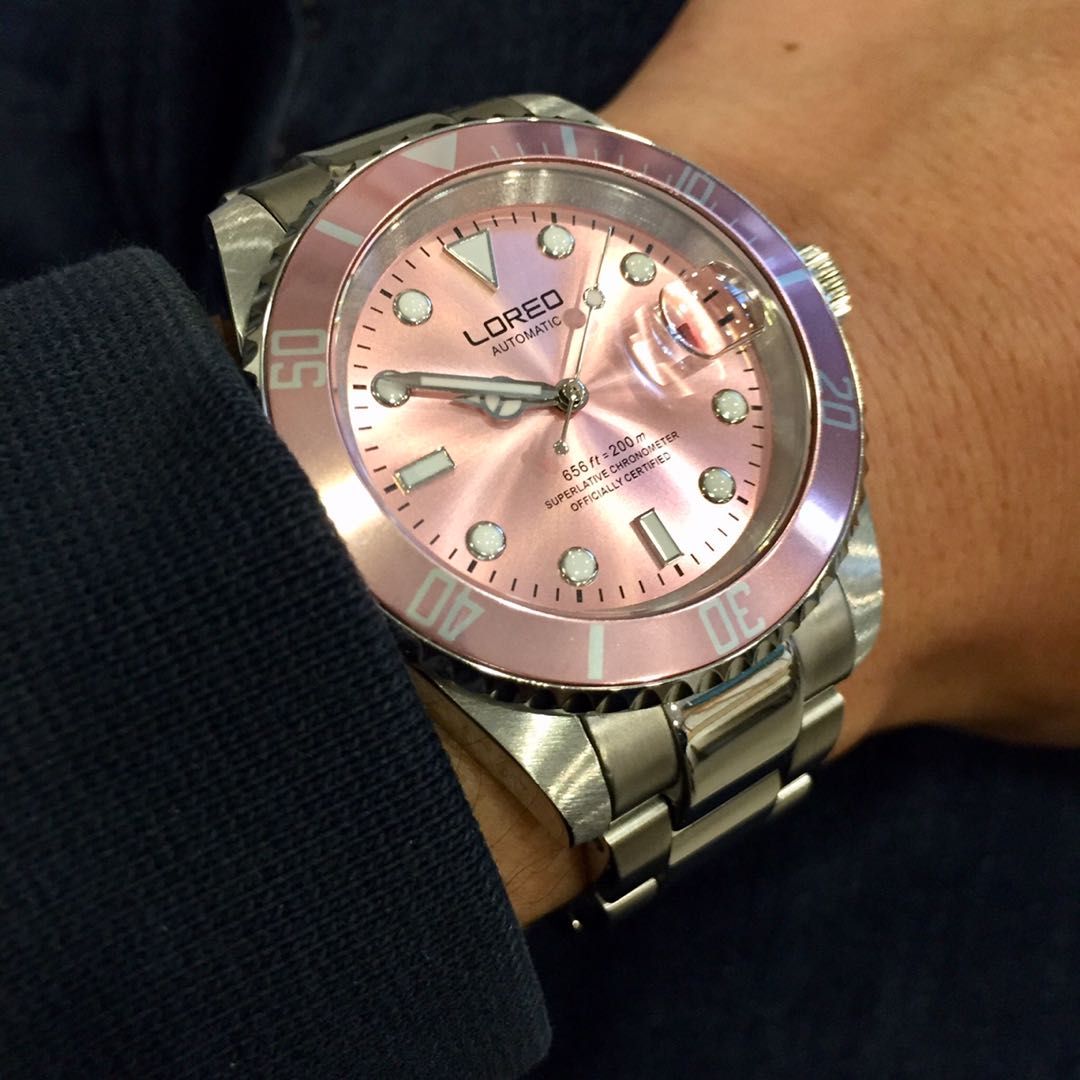 Rare Pink Dial LOREO 200M Automatic Diver for Ladies, 名牌, 手錶 - Carousell