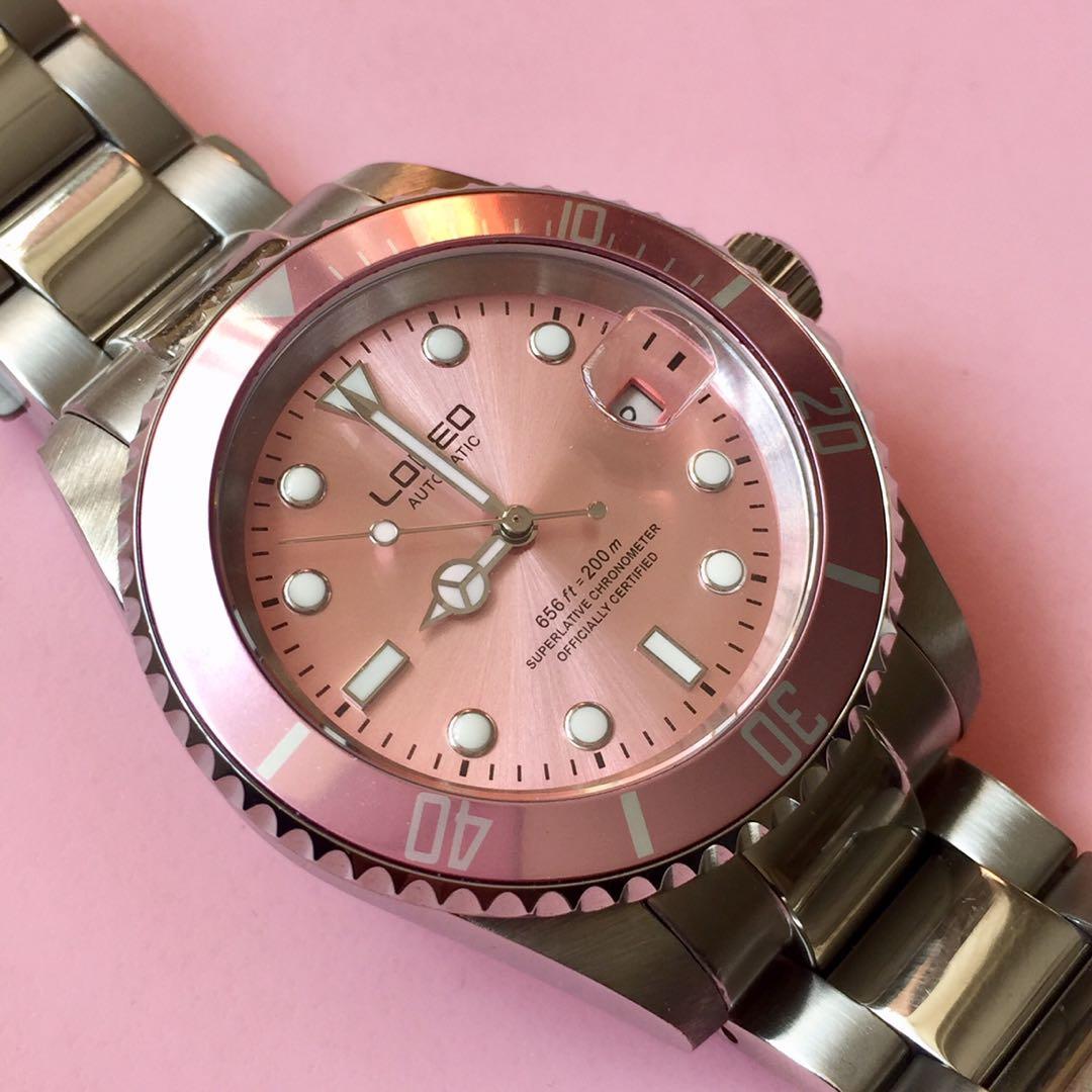 Rare Pink Dial LOREO 200M Automatic Diver for Ladies, 名牌, 手錶 - Carousell