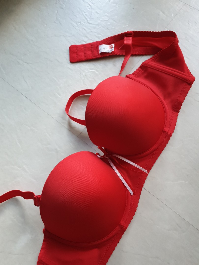 Red silky smooth half cup bra, Women's Fashion, New Undergarments ...