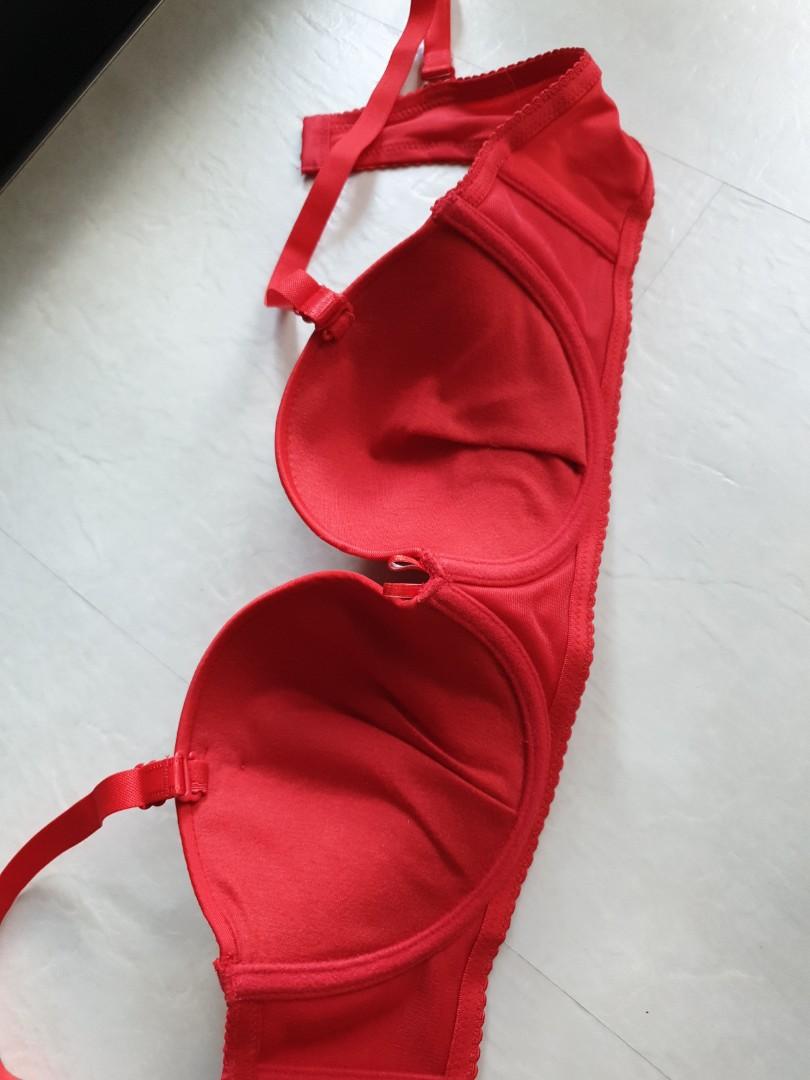 Red silky smooth half cup bra, Women's Fashion, New Undergarments ...