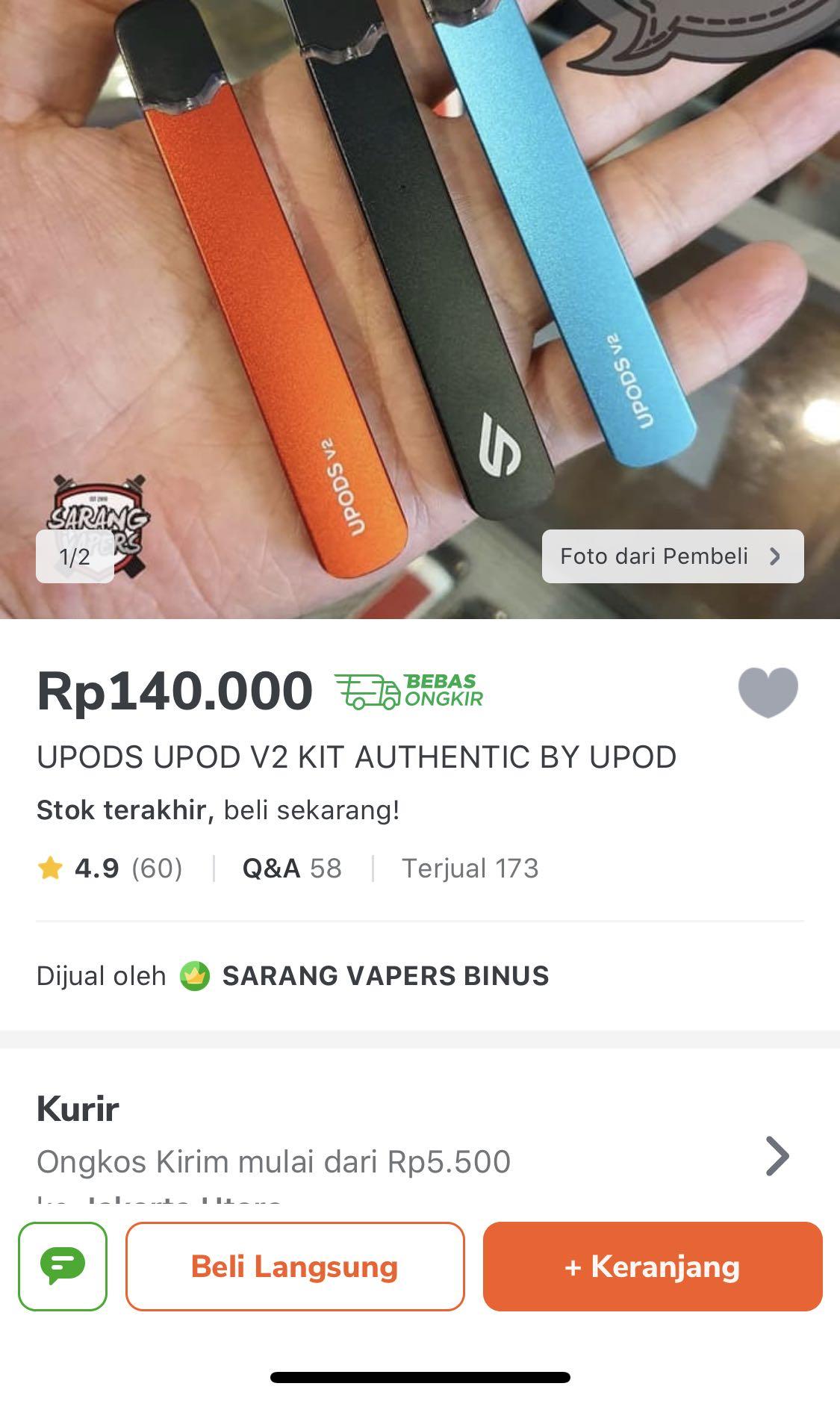 UPODS v2 KIT aunthentic pods rokok elektrik, Fesyen Pria, Aksesoris ...