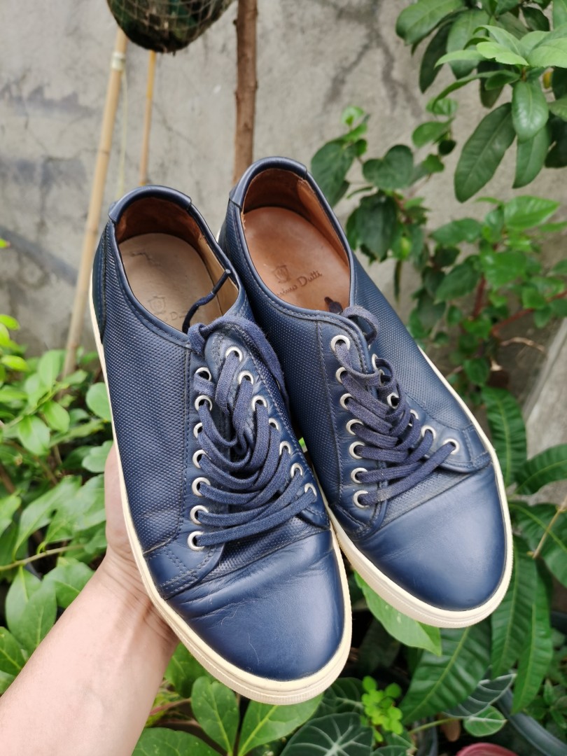 Authentic Massimo Dutti In Navy Blue Leather Sneakers, Men's Fashion ...