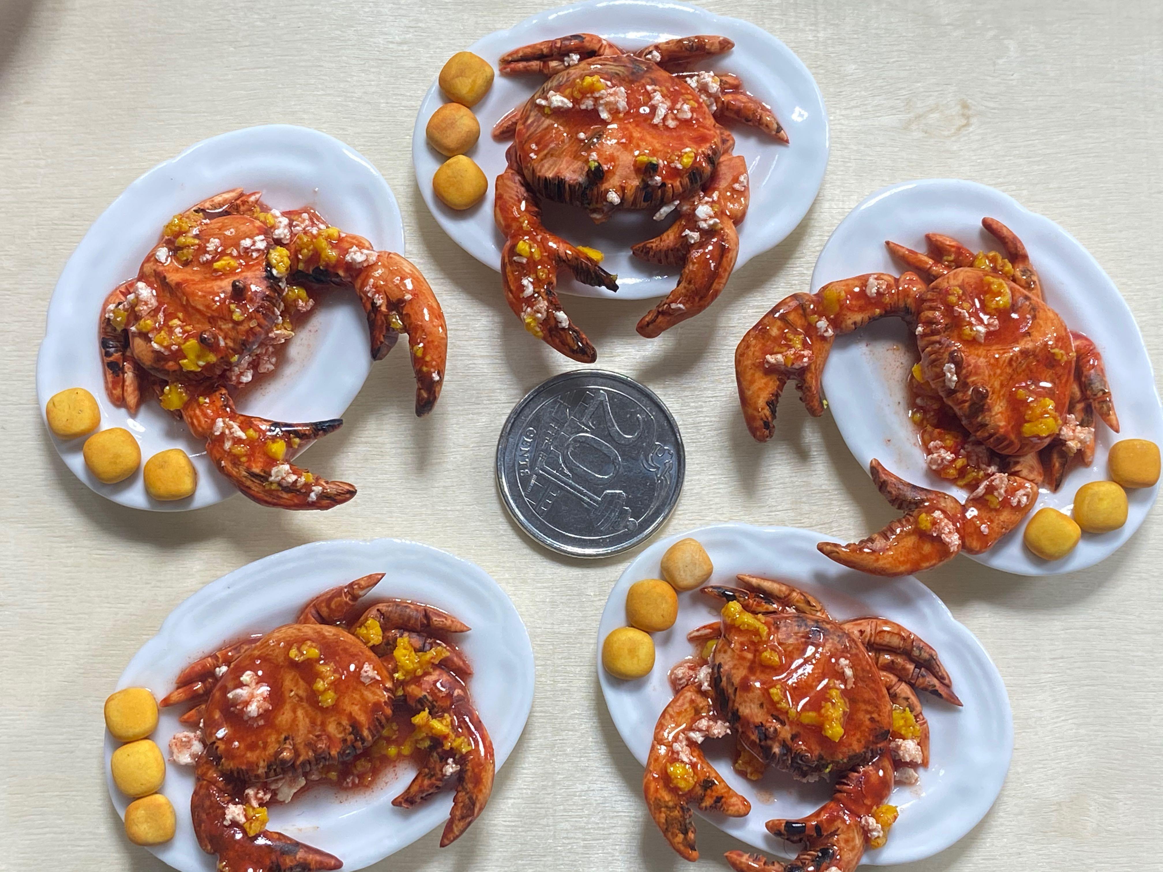 Handmade Miniature Chilli Crab, mantou, spicy, clay, resin, Hobbies ...