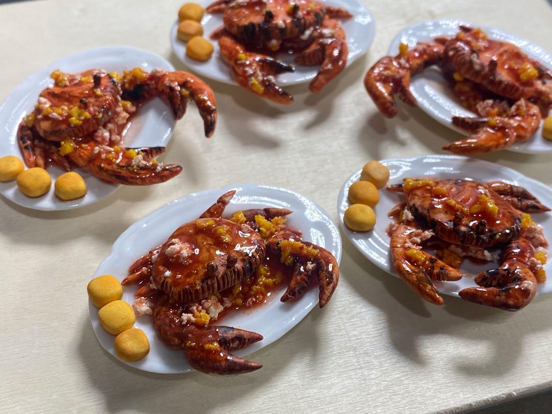 Handmade Miniature Chilli Crab, mantou, spicy, clay, resin, Hobbies ...