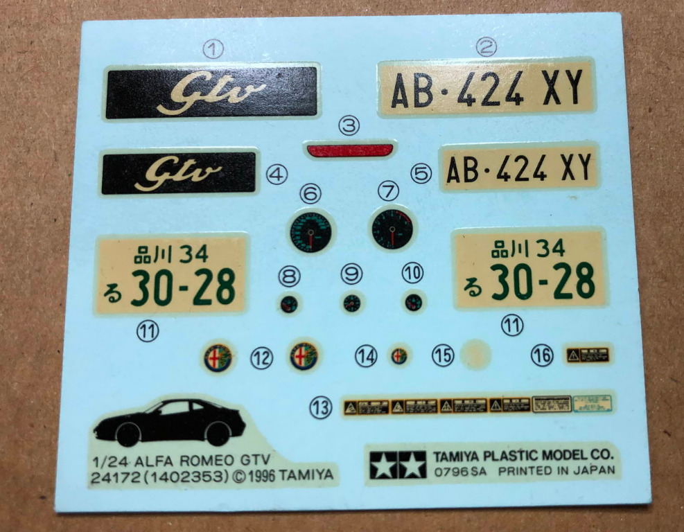 Unused Decal Sheet for Tamiya 1:24 Alfa Romeo GTV static model, Hobbies ...