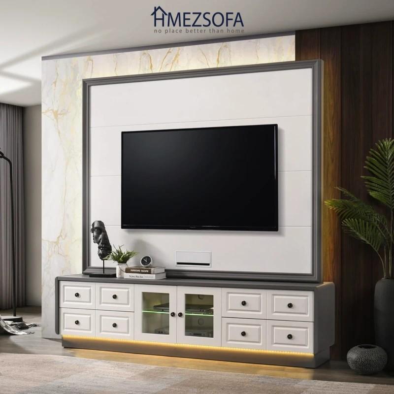 7FT FEATURE WALL + TV CONSOLE FULL SET (OPT ADD-ON CABINET), Furniture ...