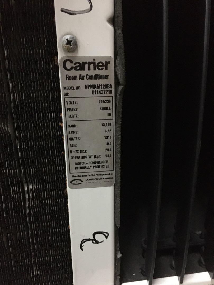 CARRIER AIRCON WINDOW TYPE FOR SALE (1 to 1.5 HP), TV & Home Appliances ...