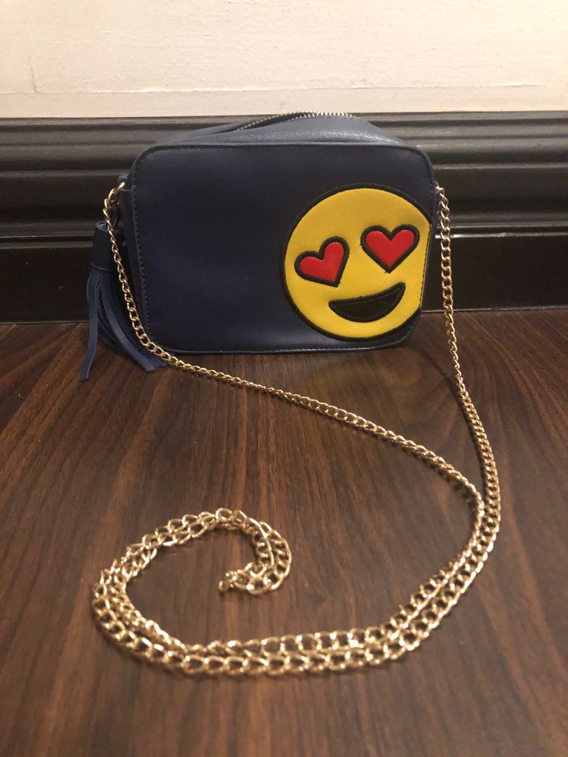 Navy Heart Eyes Emoji Crossbody Bag, Women's Fashion, Bags & Wallets ...
