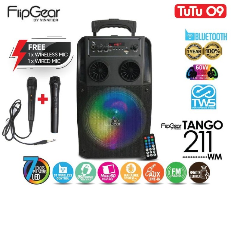 ZS. [Last Pc] Vinnfier FlipGear Tango 211 WM TWS Wireless Portable Trolley Bluetooth Speaker ...