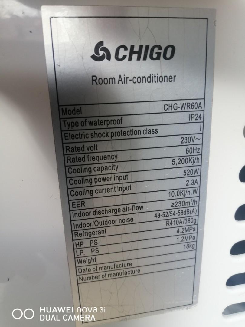 Aircon chigo .6hp inverter grade, TV & Home Appliances, Air ...