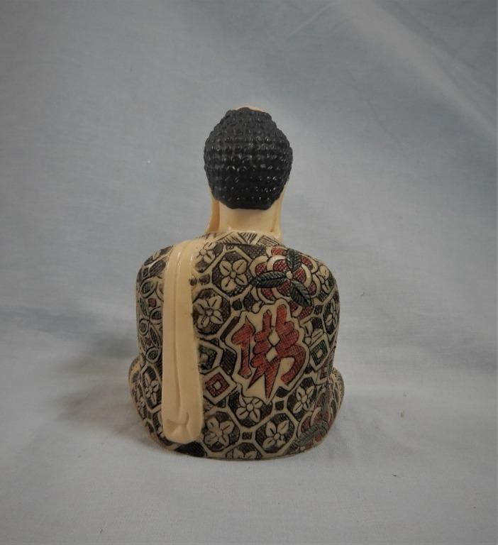 Antique Japanese netsuke hand carved resin Buddha statue wood stand ...