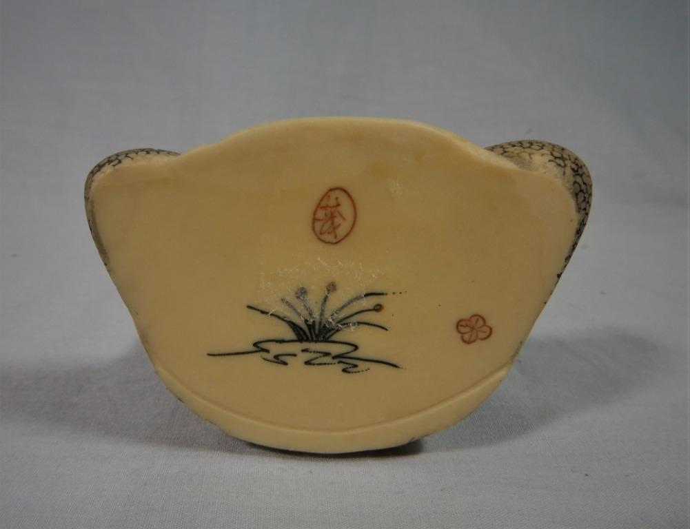 Antique Japanese netsuke hand carved resin Buddha statue wood stand ...