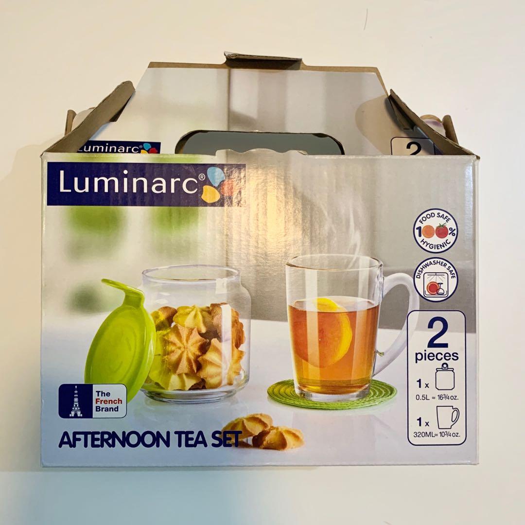 BNIB Luminarc Tea Break Glass Cup and Jar Set with Lid, Home Appliances ...