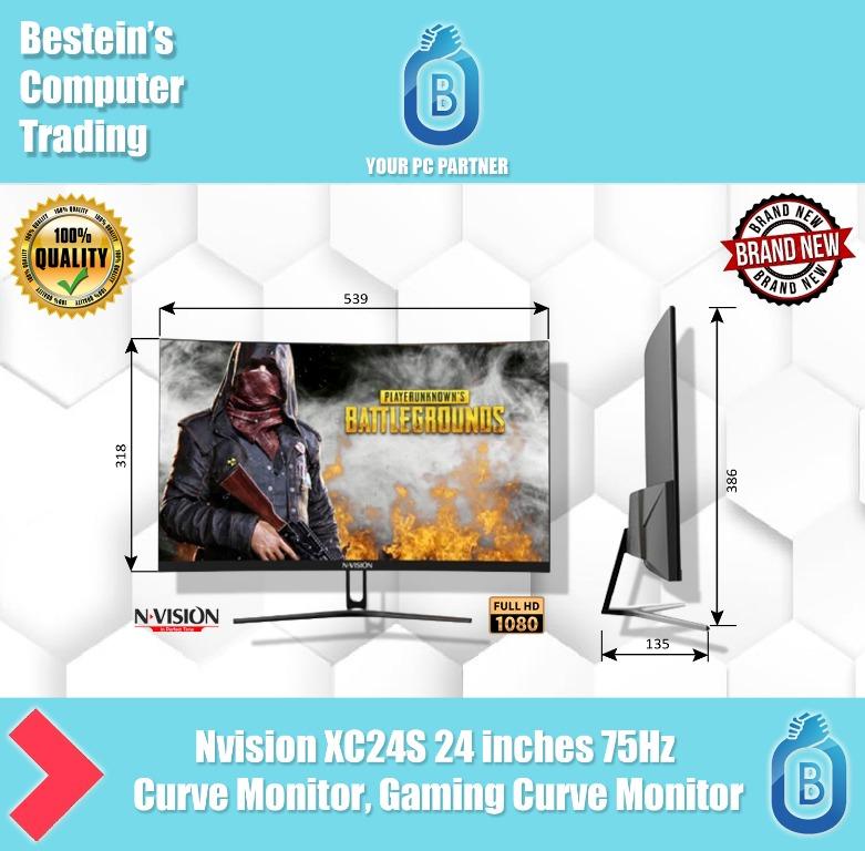 Nvision XC24S 24 inches 75Hz Curve Monitor, 1920 x 1080 FHD Gaming ...