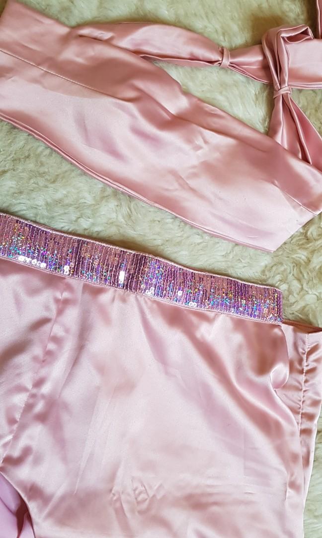 Pink Satin Sequin Set, Women's Fashion, Dresses & Sets, Evening dresses ...