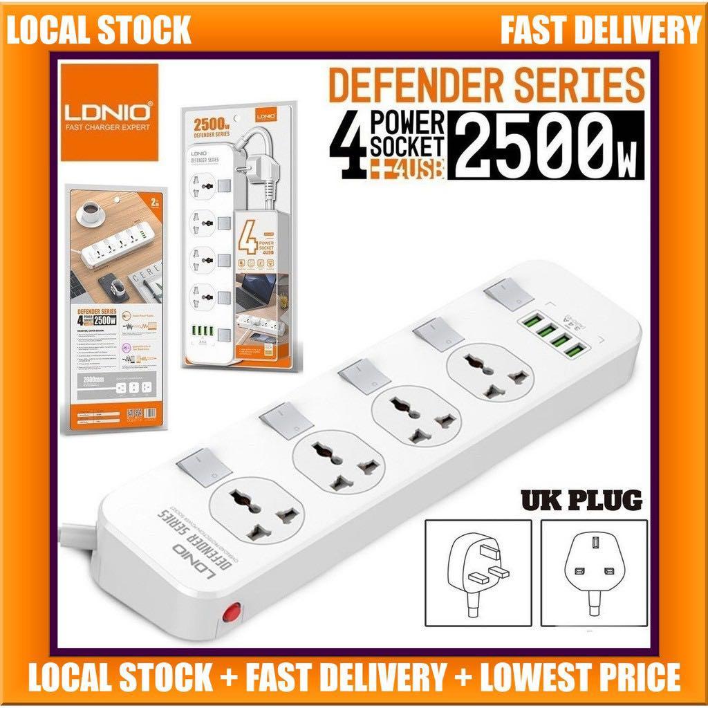 LDNIO SC4408 4 x AC Power Socket + 4 Fast Charge USB Power Extension ...