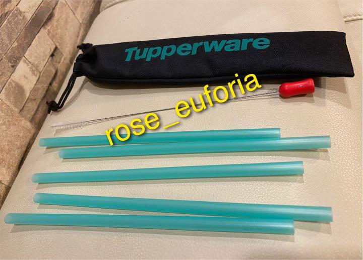 #ILuvPoslaju Ready stock Tupperware Mint Green Straw Set 5 pieces with ...