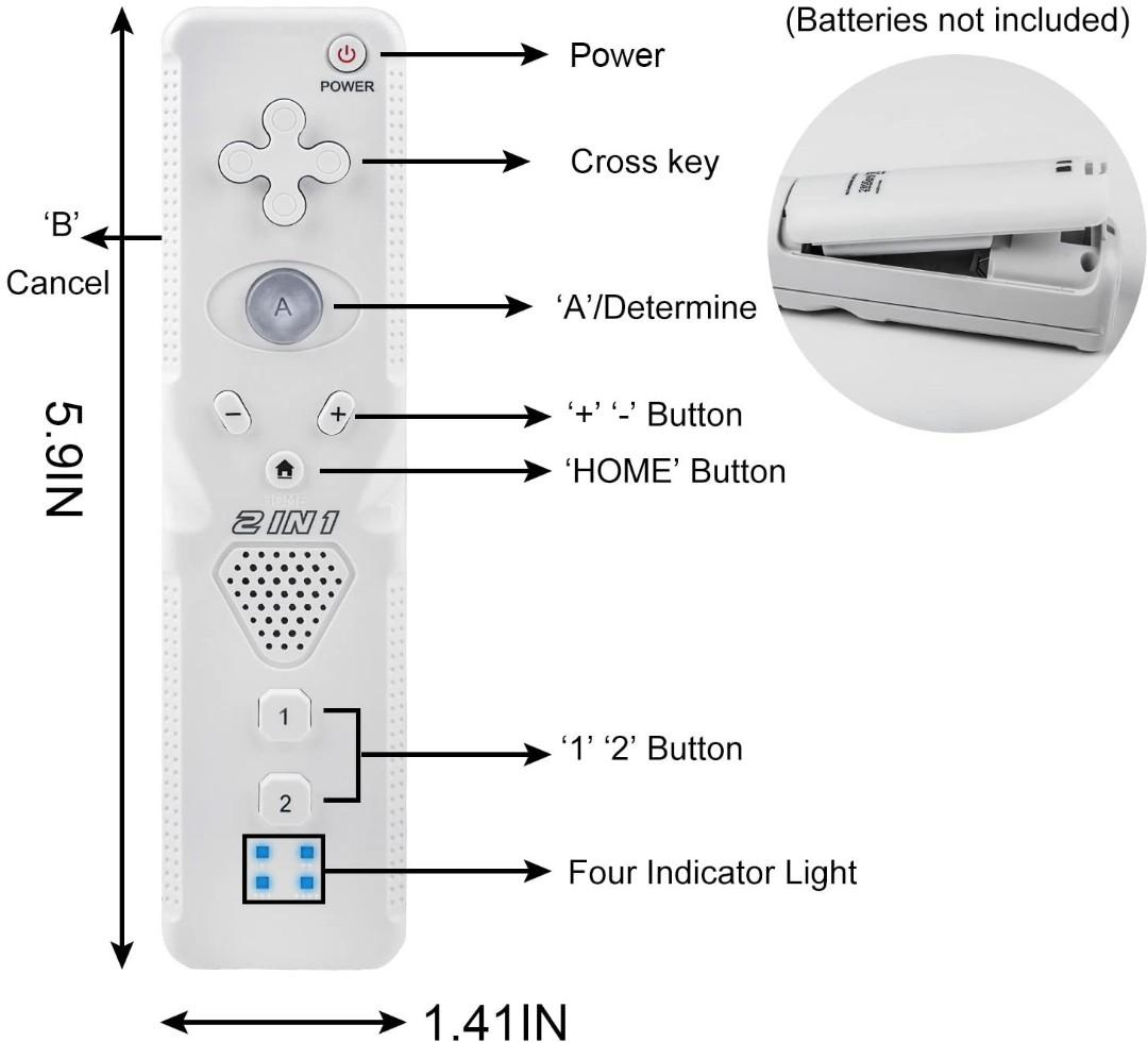 TECHKEN Wii Remote Controller (2 Sets) Include 2 Wii Remote and Build-in Motion Sensor Plus and ...
