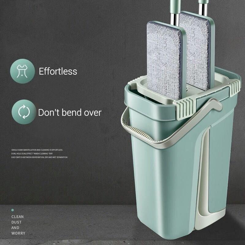 2020 Touchless Mop Flat Floor Wash Mops Bucket Magic Cleaner Self-wring Squeeze Double Side ...