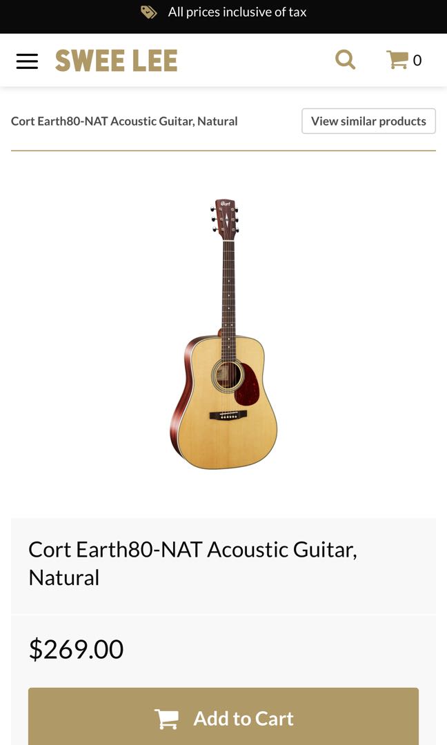 Cort Earth 80 Guitar, Hobbies & Toys, Music & Media, Musical ...