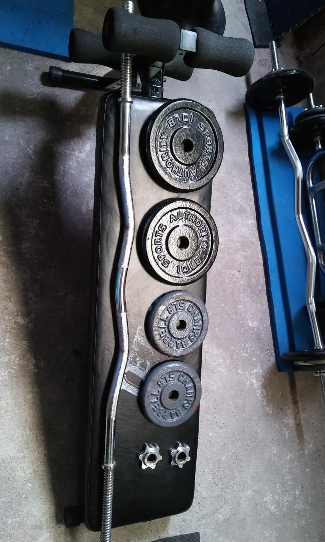 EZ Curl Barbell set with Jetstream sit up Bench, Sports Equipment ...