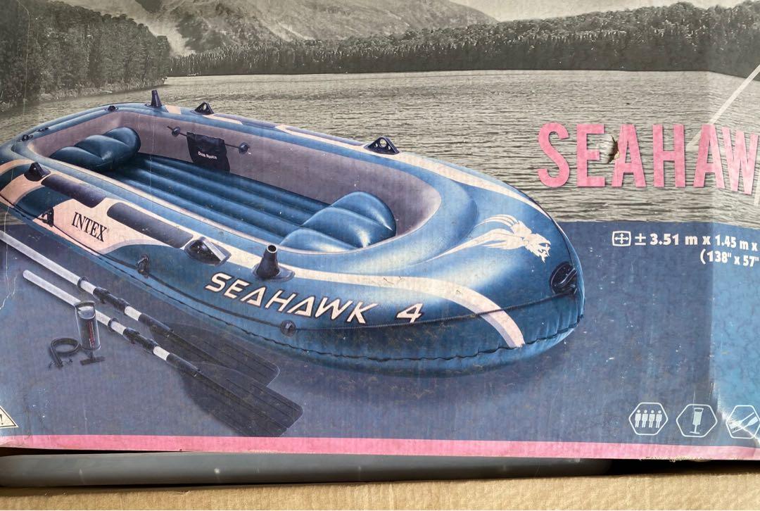 Intex Sea Hawk 4, 4-person inflatable boat set with aluminum oars and ...