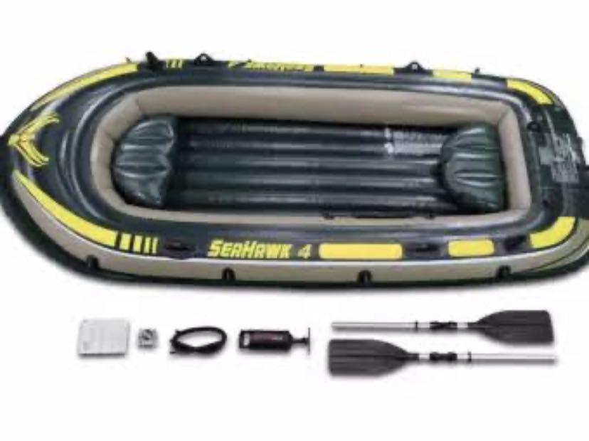 Intex Sea Hawk 4, 4-person inflatable boat set with aluminum oars and ...