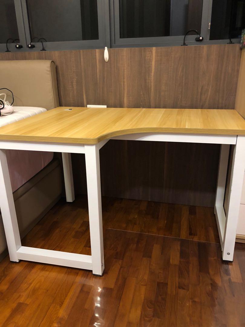 L shape computer table study table work from home table, Furniture, Tables & Chairs on Carousell