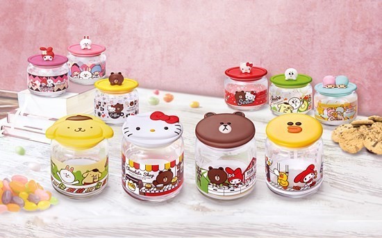 Line Friends x Sanrio Characters Glass Container, Furniture & Home ...