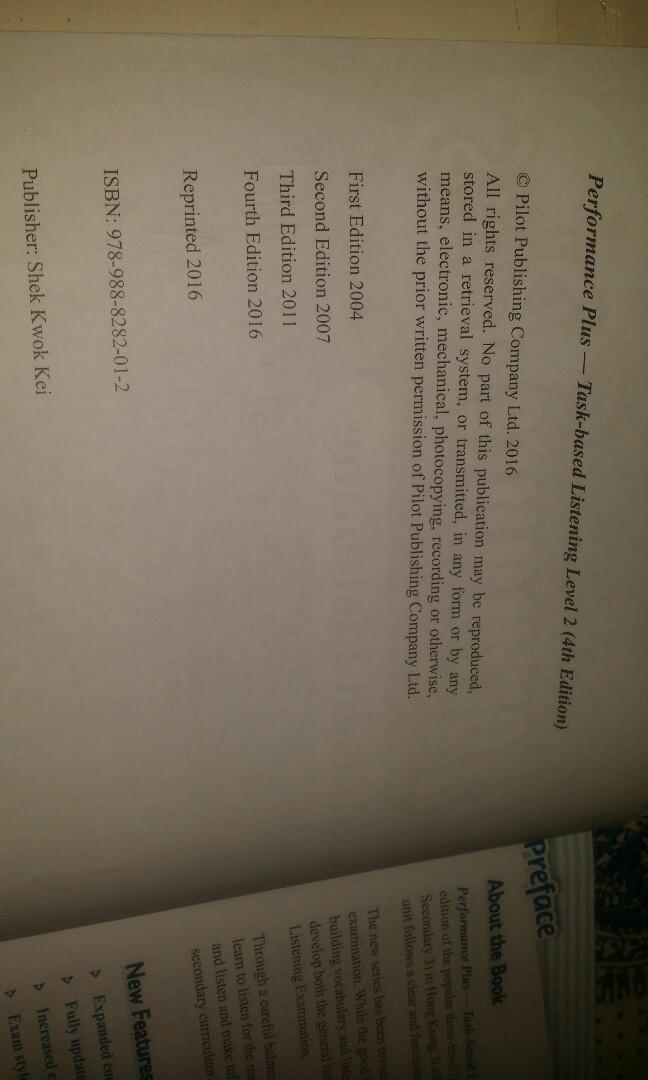 中二，曾做過Performance Plus 2, listening , 一半用藍筆曾做過, Year 2016 edition，屯門交收 ...