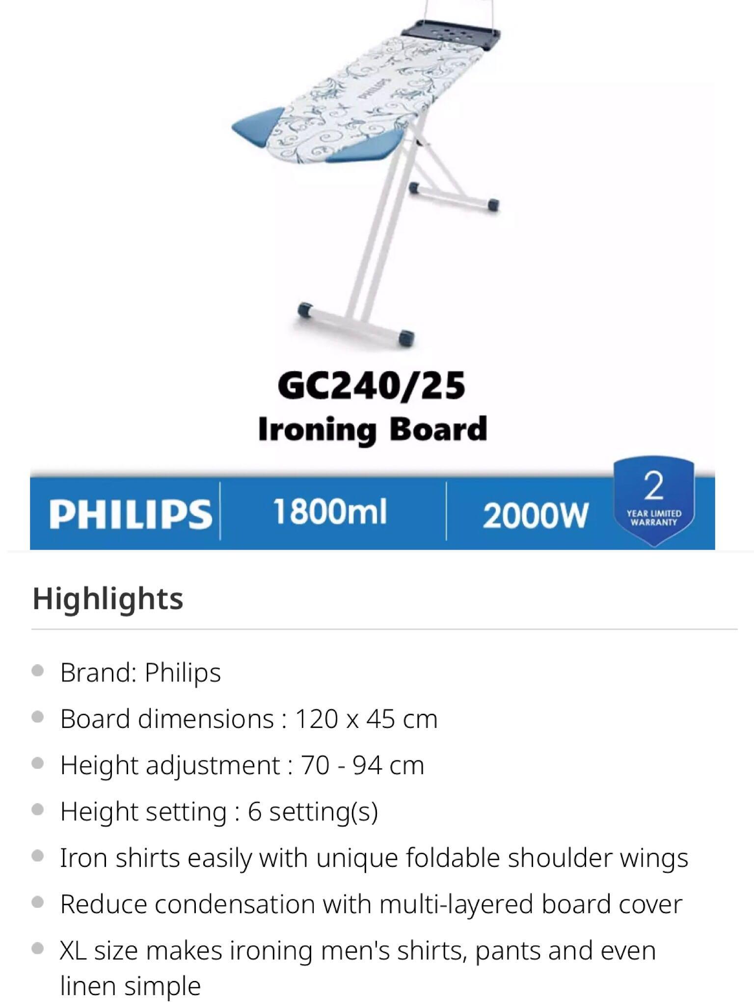 Philips Easy8 Ironing Board GC240/05, Furniture & Home Living, Cleaning ...