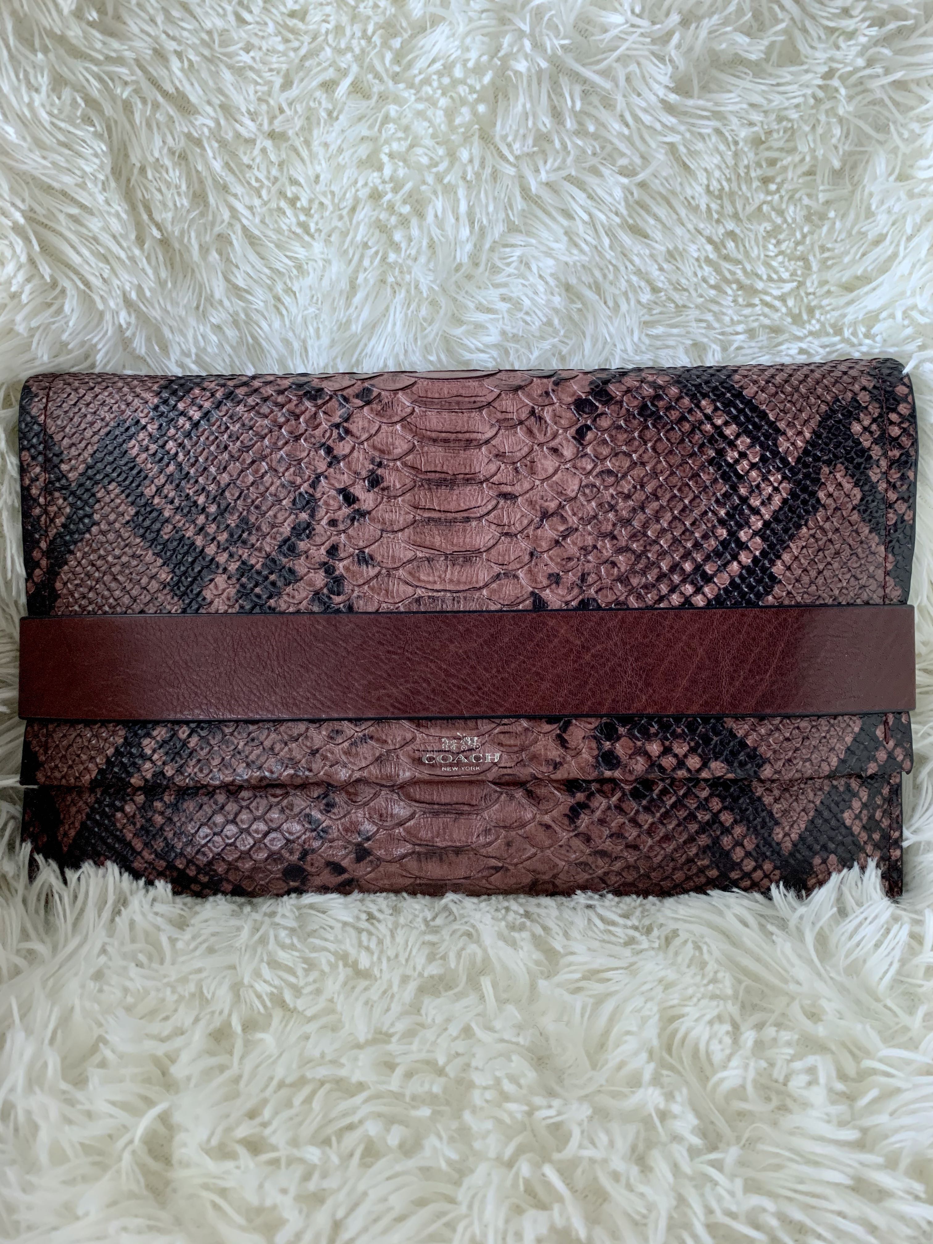 Coach Python Leather Clutch, Women's Fashion, Bags & Wallets, Clutches ...
