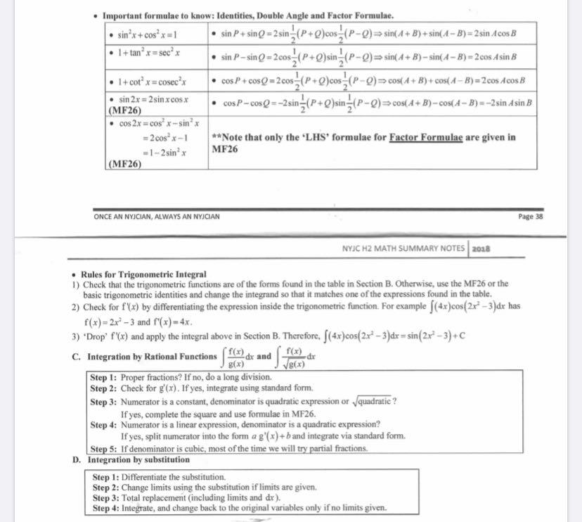 H2 Math Summary Notes (softcopy), Hobbies & Toys, Books & Magazines ...