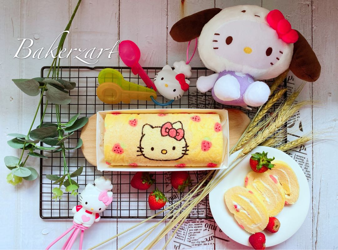 Hello Kitty Swiss Roll (L size), Food & Drinks, Homemade Bakes on Carousell