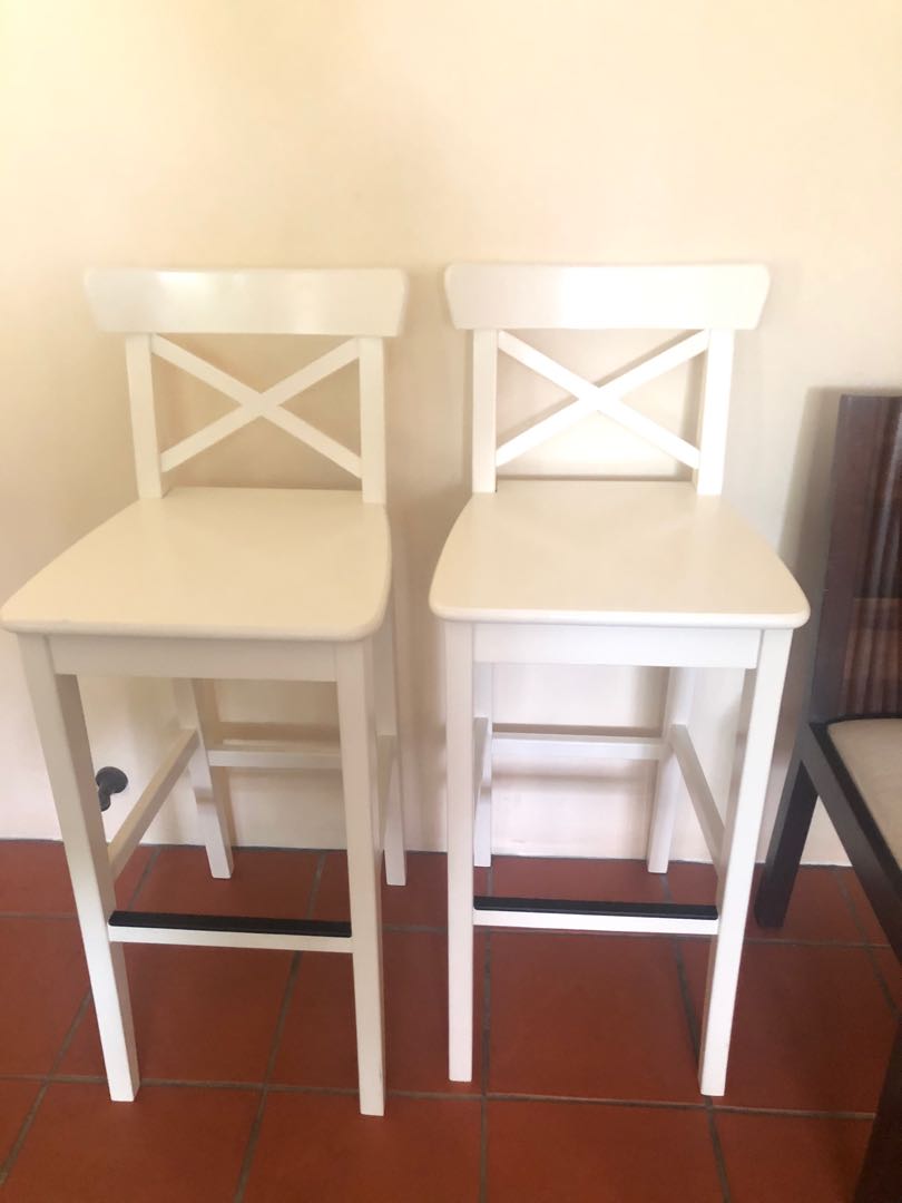 Ikea White Bar Stool - 2 Sets, Furniture & Home Living, Furniture ...