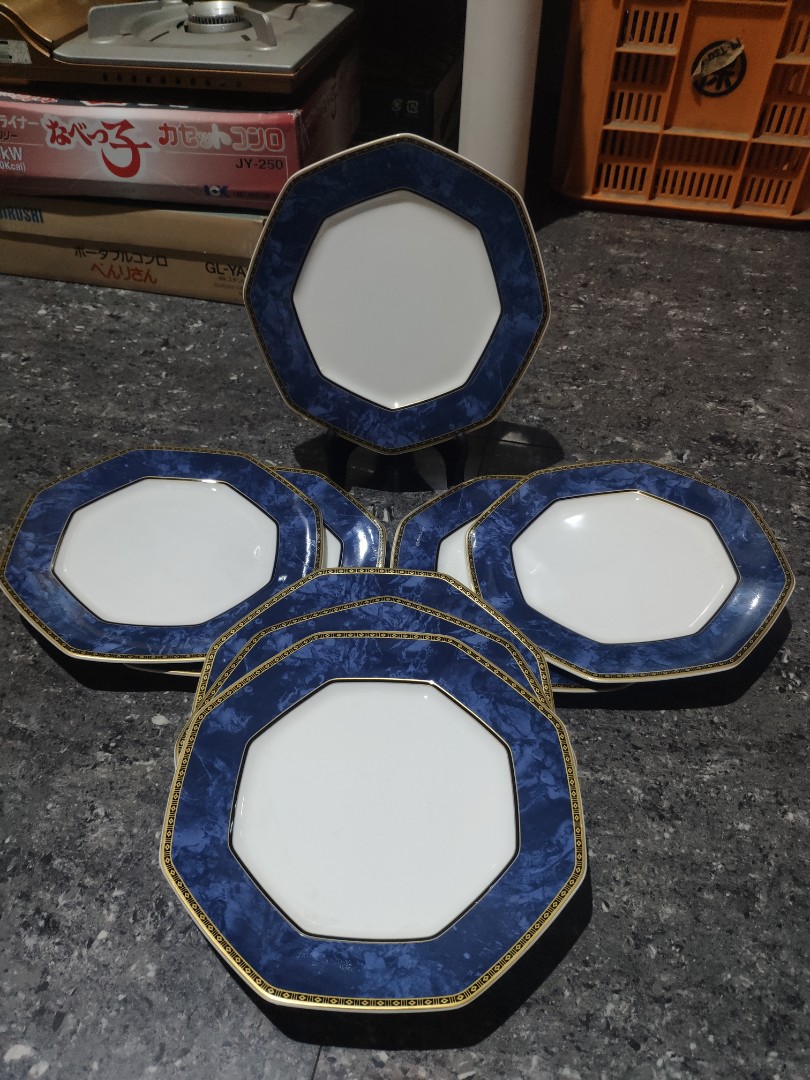 Blue Narumi Octagonal Diner plates 8pc set, Furniture & Home Living ...