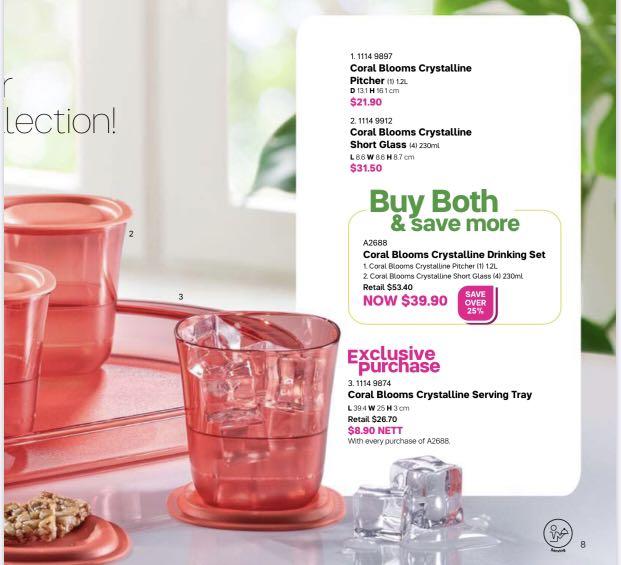 Tupperware carol Bloom Crystalline Drinking Set(5), Furniture & Home ...