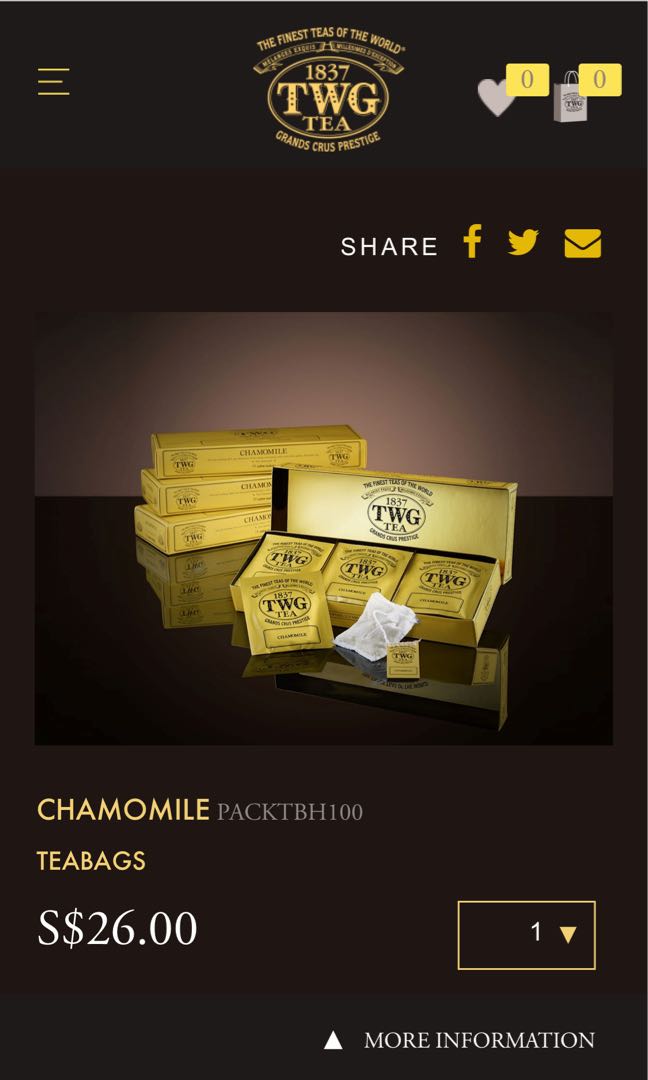 TWG CHAMOMILE PACKTBH100 15 TEABAGS, Food & Drinks, Alcoholic Beverages ...