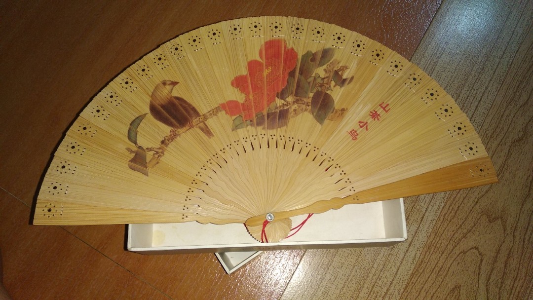 Vintage Chinese Bamboo Fan with Painting, Hobbies & Toys, Memorabilia ...