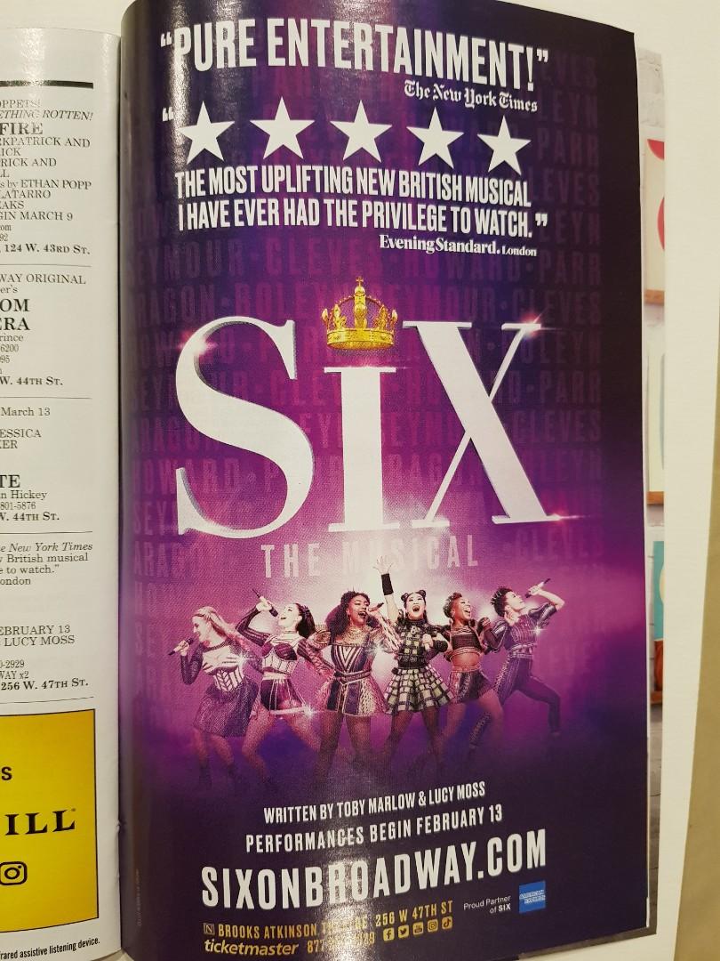 SIX the Musical Playbill Original Broadway Cast, HTF, Hobbies & Toys ...
