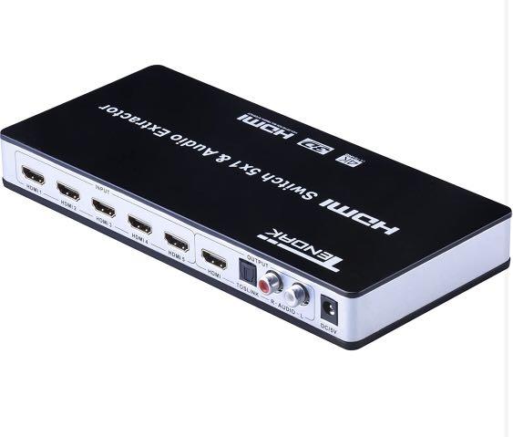 Tendak 4K HDMI Switch 5X1 with Audio Extractor + Optical TOSLINK and L/R with IR Remote Supports ...