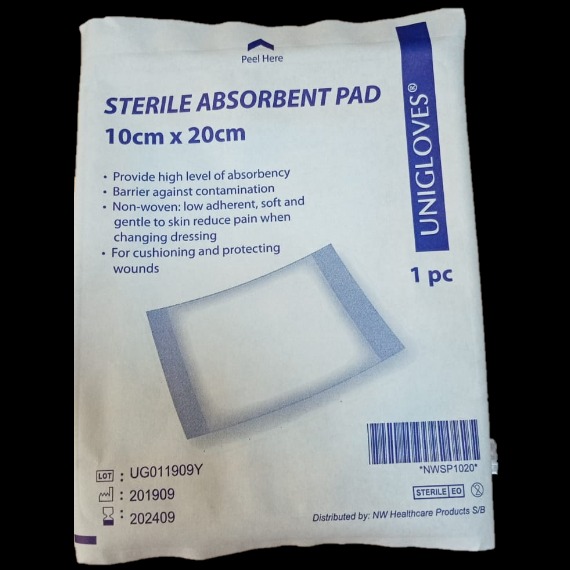 Unigloves Sterile Absorbent Pad (Gamgee Pad) 10cm x 20cm / 15cm x 20cm ...