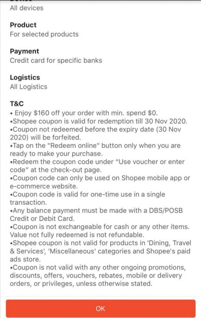 $160 shopee voucher dbs posb, Tickets & Vouchers, Vouchers on Carousell