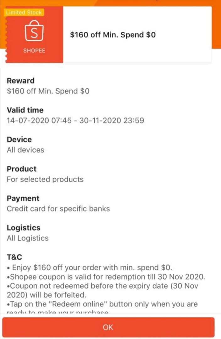 $160 shopee voucher dbs posb, Tickets & Vouchers, Vouchers on Carousell