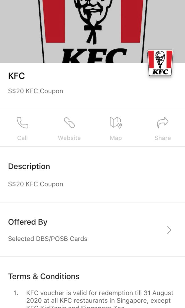 $20 KFC Voucher, Tickets & Vouchers, Vouchers on Carousell